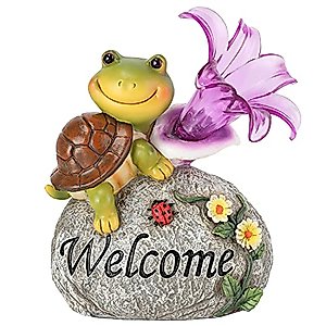 Solar Turtle Garden Statue with White Led Light, Waterproof Tortoise Figurine for Outdoor Decoration of Garden, Lawn, Yard | UV & Water Resistance Auto Light Up Garden Decor Turtle Ornament
