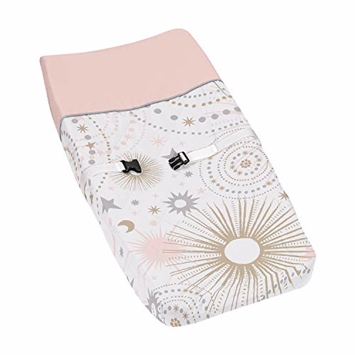 Blush Pink, Gold, Grey and White Star and Moon Changing Pad Cover for Celestial Collection by Sweet Jojo Designs