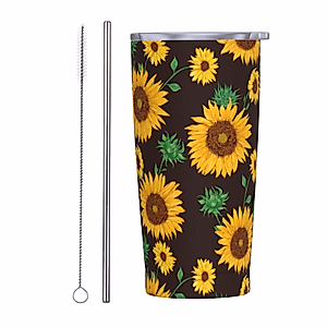 CHASOEA Sunflowers Tumbler 20oz Floral Stainless Steel Insulated Tumblers with Lid and Straw Flowers Travel Coffee Mug Tea Wine Cups Water Bottle Gifts for Women