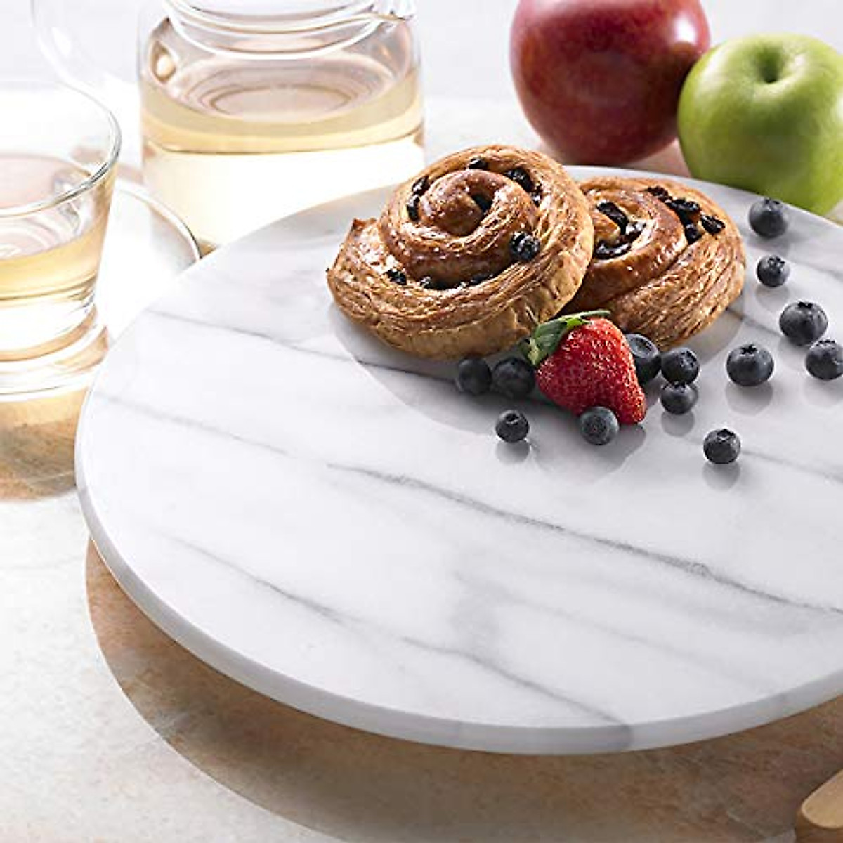 Creative Home Natural Marble Lazy Susan Turntable Rotating Serving Plate Dining Table Organizer, 12" Diam., Off-White (Patterns May Vary)