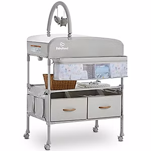 Portable Baby Changing Table with 2 Storage Baskets, BabyBond Foldable Changing Table Dresser Waterproof Diaper Changing Table Height Adjustable Changing Station for Infant and Newborn(Beige)