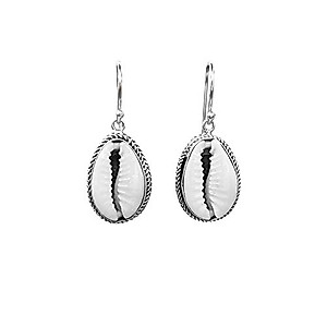 81stgeneration Women's 925 Sterling Silver Natural Cowrie Shell Bali Style Bohemian Hook Earrings