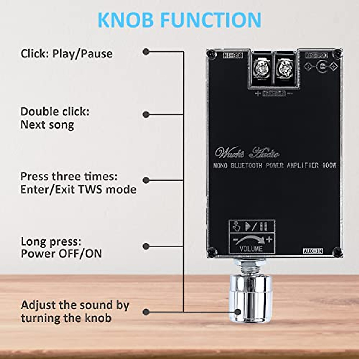 Bluetooth-Compatible Amplifier Board, PEMENOL TWS DC 7-24V 100W Mono Audio Power Amplifier Module with Box Matching Function Support AUX/Bluetooth-Compatible/USB for DIY Electronic Kit Car Store Home