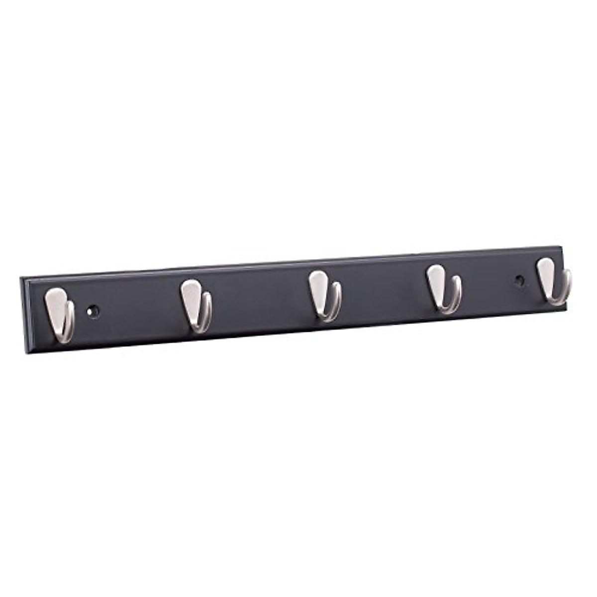 BIRDROCK HOME Modern 5 Hook Coat Rack - Wall Mounted Key Cap & Hat Rack - Black Finish - Satin Nickel Hooks