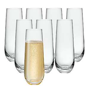 GLING [9.4 oz. Stemless Champagne Glasses Set of 8, Flute Crystal Glass Cups, Cocktail Glass Set - Great for Parties, Weddings and All Occasions