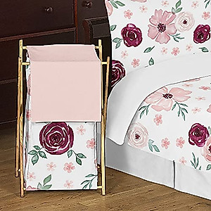 Sweet Jojo Designs Burgundy Watercolor Floral Baby Kid Clothes Laundry Hamper - Blush Pink, Maroon, Wine, Rose, Green and White Shabby Chic Flower Farmhouse