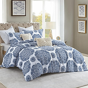 CozyQQ Cotton Duvet Cover King - 100% Cotton 400TC Winter Soft Royal Blue Floral Damask Paisley King Duvet Cover Set, 3 PCS King Duvet Cover with Zipper Closure (104x90, No Comforter)