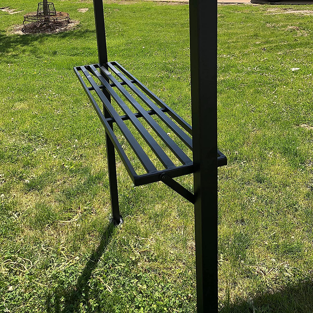 BACKYARD EXPRESSIONS PATIO · HOME · GARDEN Grilling Gazebo w/LED Lights, Barbecue Grill Canopy Tent w/Air Vent, Double Tiered, Powder Coated Steel Frame, Black and Gray - 8' x 5' (911268-NM)