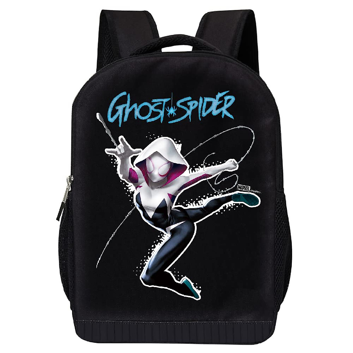 Marvel Spiderman Ghost Spider Backpack for School – Gwen Stacy Black Knapsack 16 inch Mesh Padded Bag (Blue Spider)