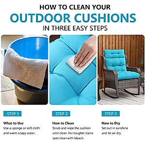 PATIOASIS Rocking Chair Cushion,Outdoor Seat Cushions for Patio Furniture Non-Slip Overstuffed Patio Chair Cushion Water-Resistant UV-Proof Lake Blue Home Decor Chair