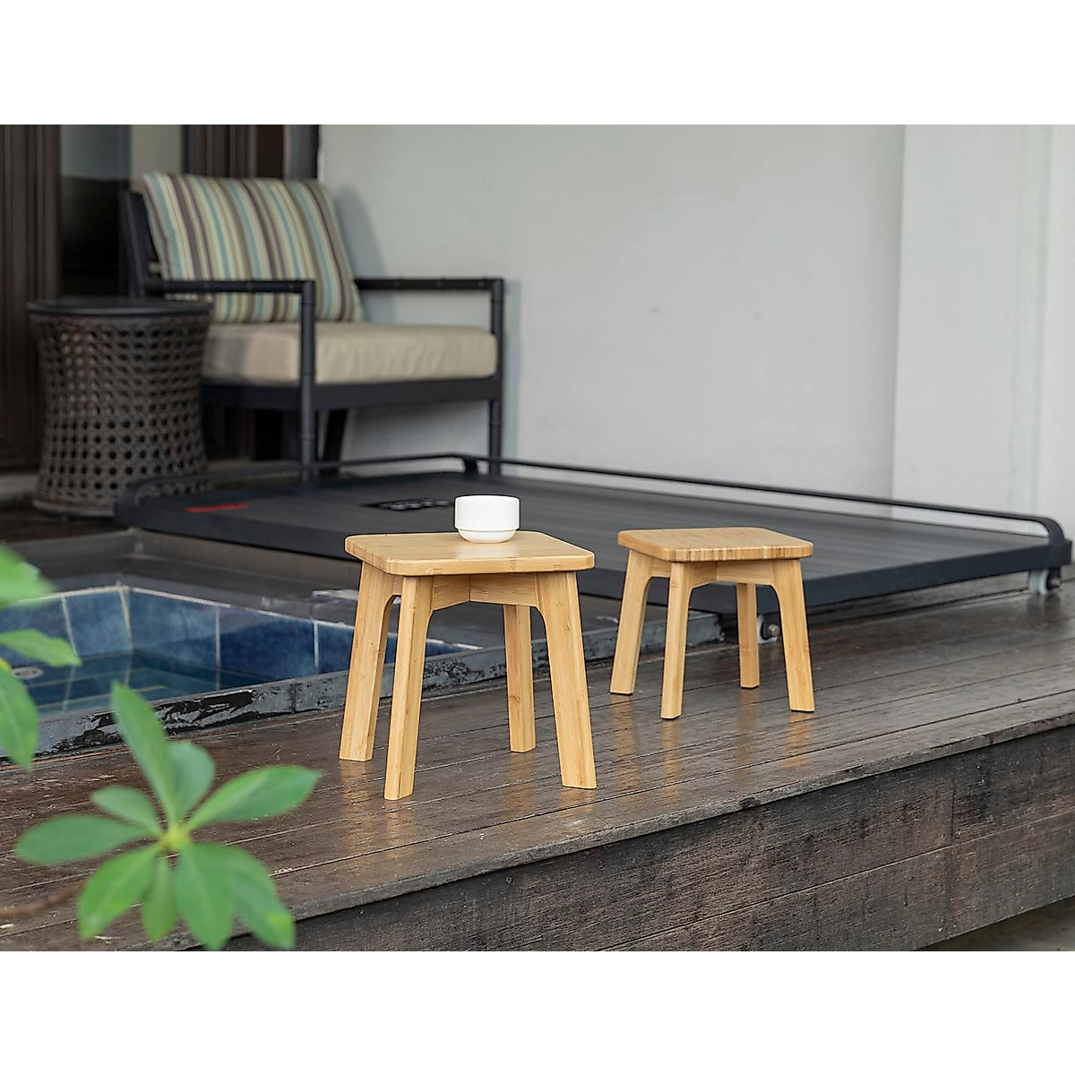 PELYN Bamboo Wooden Mini Step Stool for Kids with Non-Slip Rubber Feet, Small Step Foot Stools for Bedroom Kitchen Bathroom, Holds up to 300lbs, Sturdy and Easy Assembly