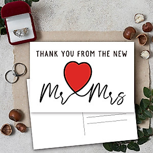 KORTTITALO 50 Wedding Thank You Postcards - Blank Thank You Cards From The New Mr. and Mrs, Double-Sided Thank You Cards for Weddings,Bridesmaid,Bridal Shower,Engagement Party.