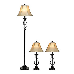 Amazon Brand – Ravenna Home Iron Wave Table and Floor Lamp Set with LED Light Bulbs, Set of 3, Dark Bronze