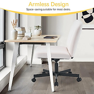 Fuqido Criss Cross Chair with Wheels, Wide Seat Cross Legged Armless Office Chair, Swivel Vanity Chair Height Adjustable, Fabric Ergonomic Office Desk Chair, Computer Chairs for Living Room Makeup