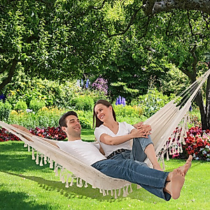 SXSEAGLE Hammock Hanging Swing Double Max 500lbs Macrame for Indoor Outdoor Patio Yard Garden (Beige)
