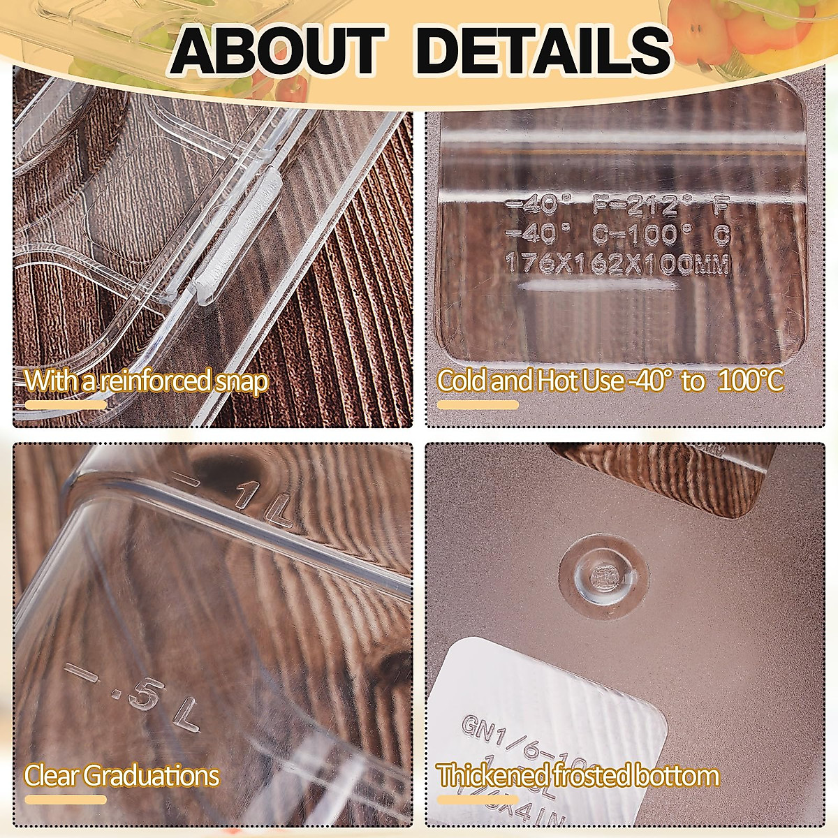 Geetery 12 Pack 1/6 Size 4'' Deep Polycarbonate Food Pan with Lid Clear Stackable Plastic Pan Restaurant Food Storage Containers with Hinged Lids for Hotel Supplies