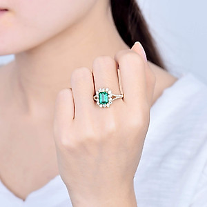 Lanmi Brilliant Natural Green Emerald Ring Solid 14K White Yellow Gold Engagement Wedding Diamonds Rings for Women Promotion
