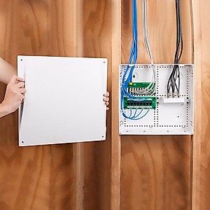 ICC 14” Plastic Structured Wiring Enclosure, Media Enclosure with Voice, Data, and Video Modules with Cover, Recessed Wall Box for Distribution of Networking Services, White