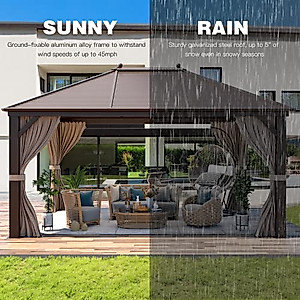 YOLENY 10'x13' Hardtop Gazebo with Galvanized Steel Single Roof, Pergolas Aluminum Frame, Netting and Curtains Included, Metal Outdoor Gazebos for Garden, Patios, Lawns, Parties