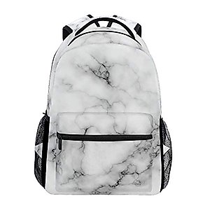 Wamika Marble Backpacks for Girls Kids Boys Griotte Stone School Book Bags Waterproof Student Laptop Backpack Black and White College Carrying Bag Casual Durable Lightweight Travel Sports Day Packs