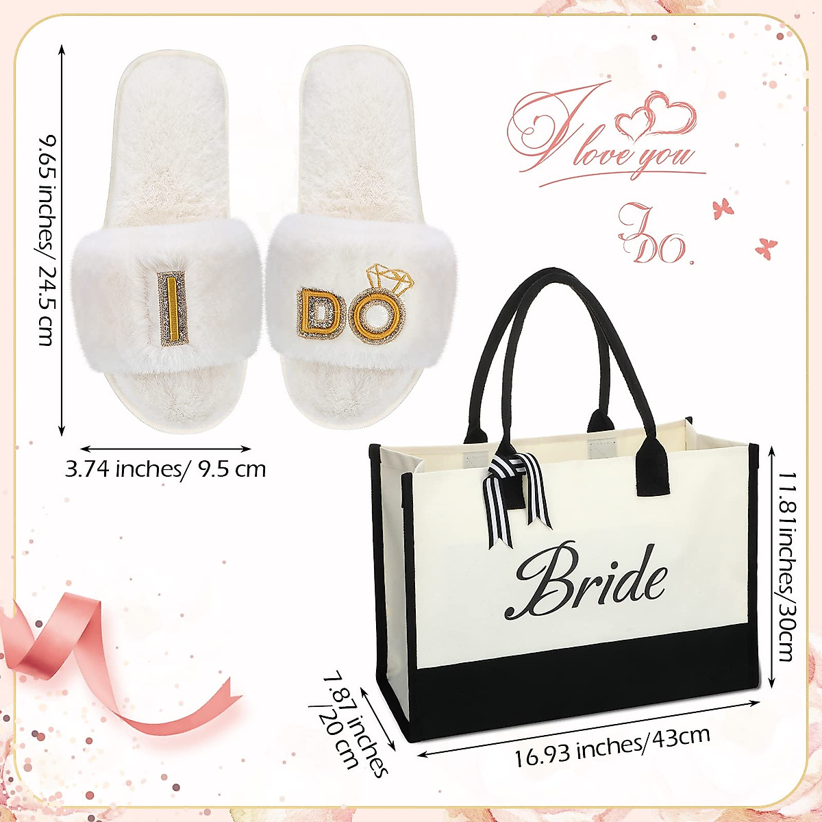 Karenhi 3 Pcs Bride to Be Gifts Set, Include Bride Tumbler Champagne Flutes Wifey Tumbler, Bride Tote Bag Bridal Shower Gift Bag, Women's I Do Slippers for Bride Engagement Weddings Bachelorette Party