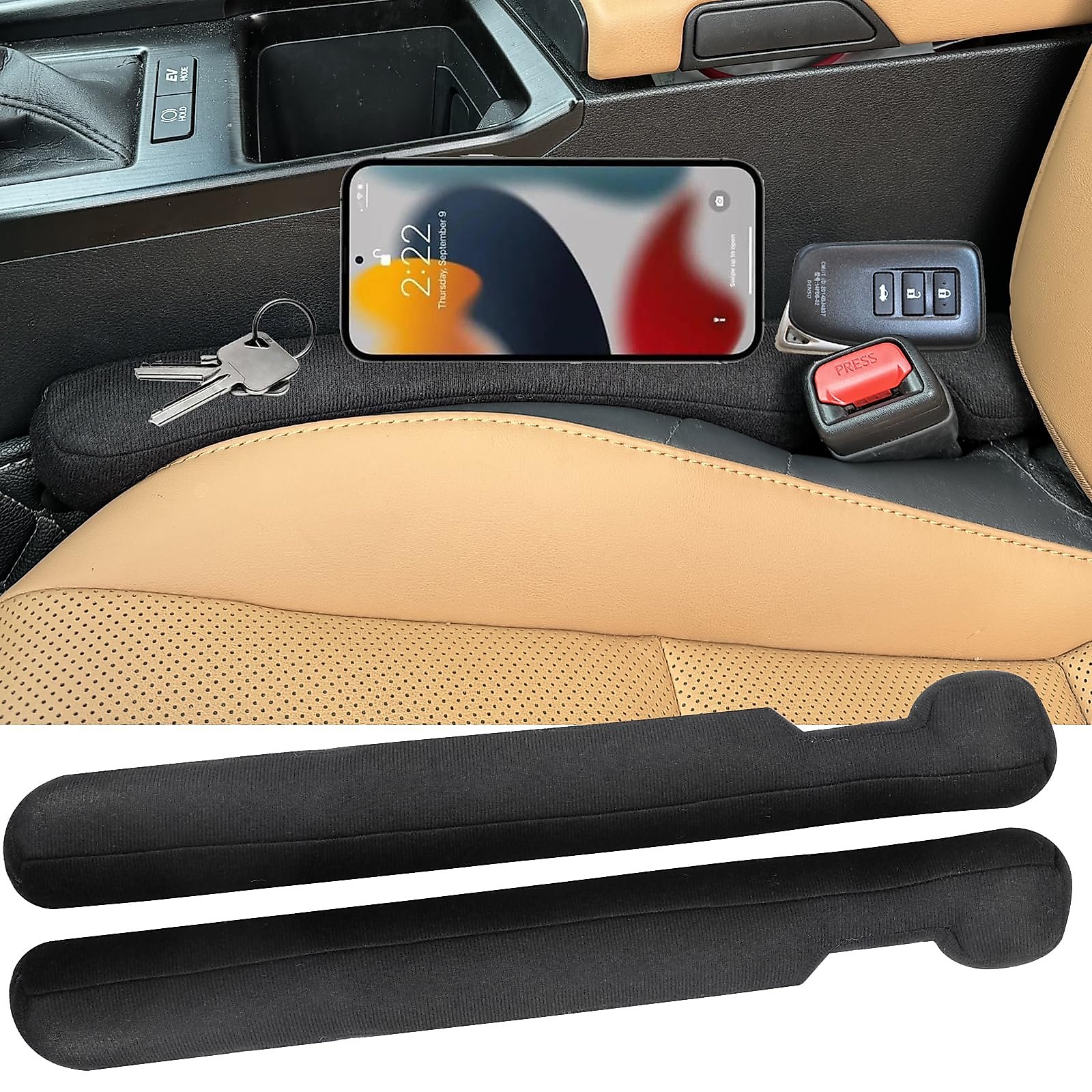 YLXGT Car Seat Gap Filler Universal for Car SUV Truck Accessories Seat Gap Blocker Fit Organizer Fill The Gap Between Seat and Console Stop Things from Dropping Pack of 2 Black