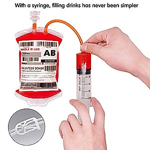 Blood Bag Drink Pouches; 12 FL Oz IV Bags with Labels and Clips for Halloween Vampire, Zombie, Nurse Graduation, Hospital Theme Party Favors, Props Decor