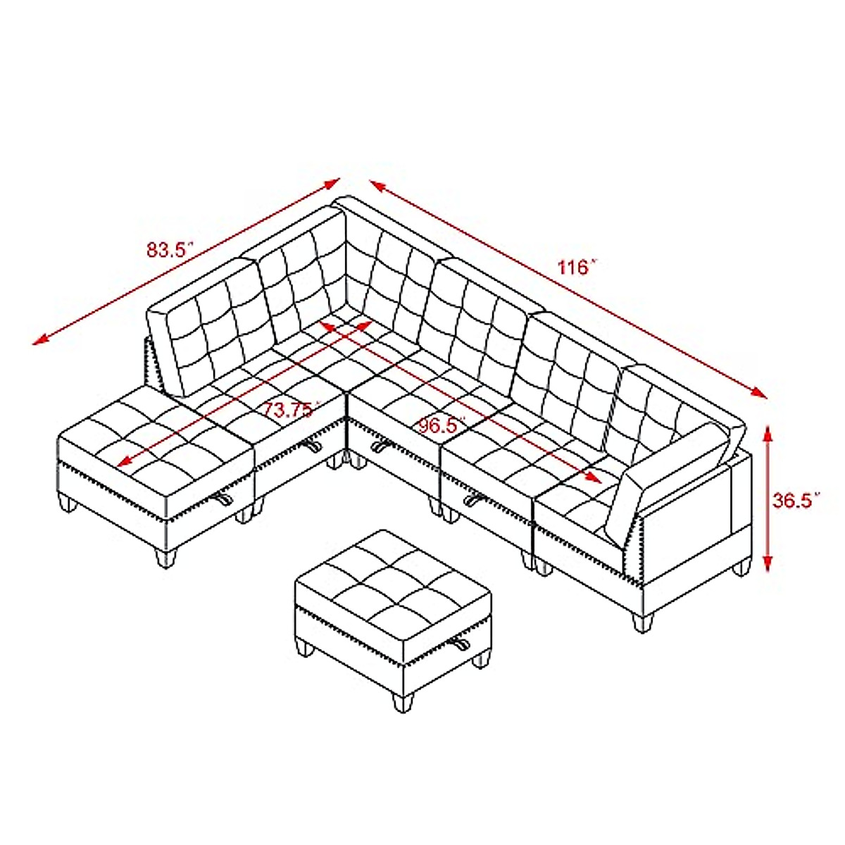 Free Combination Sectional Sofa Oversized Reversible Modular Couch L Shaped Corner Sofá Upholstered Deap Seat Sleeper Couches Bed with Storage for Living Room,3 Single Chairs,2 Corners,Double Ottomans