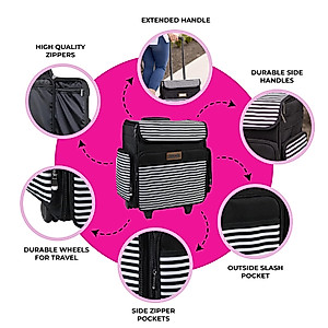 Everything Mary Rolling Craft Bag, Black & White Stripe - Papercraft Tote with Wheels for Scrapbook & Art Storage - Organizer Case for IRIS Boxes, Supplies, and Accessories - for Teachers & Medical