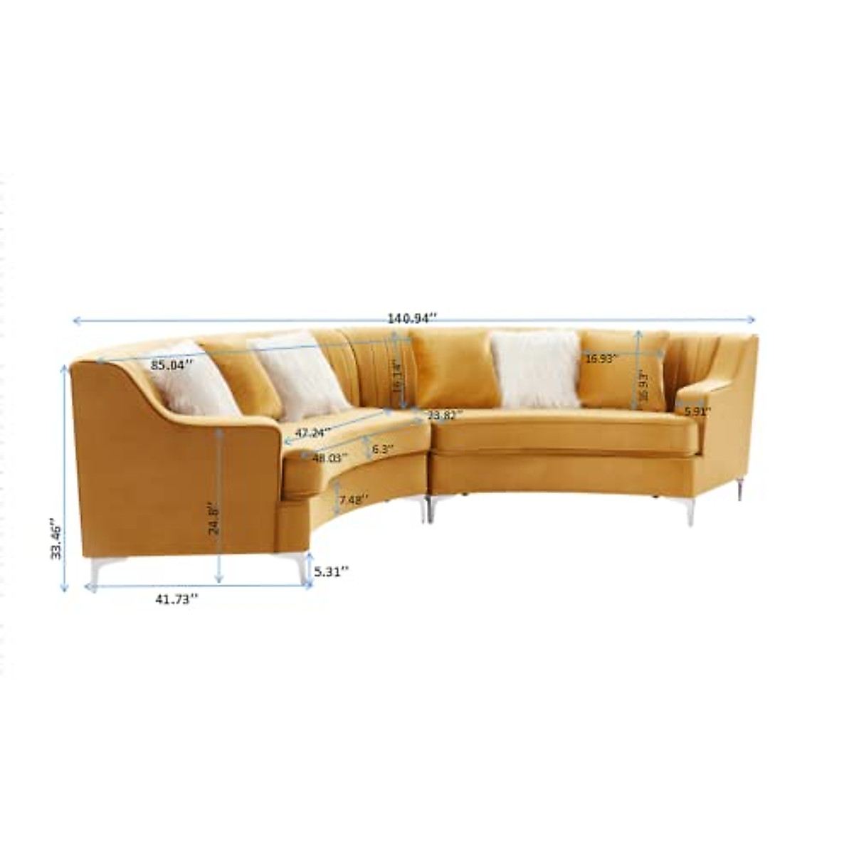 ERYE Contemporary Half-Moon Curved Symmetrical Modular Sectional Sofa for Living Room, 6 Toss Pillows Included, 140.94”Lx 41.73”Wx 33.46”H