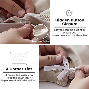 BISELINA 100% Cotton Duvet Cover Set Waffle Weave 3PCS (1 Comforter Cover, 2 Pillow Shams) Reversible Soft Skin-Friendly Breathable Shabby Chic Bedding for All Season - Khaki, Queen Size