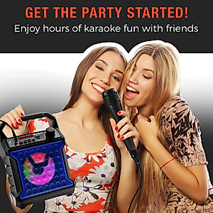 Risebass Portable Karaoke Machine with Microphone with Party Lights for Kids and Adults - Rechargeable USB Speaker Set with Bluetooth, FM Radio SD/TF Card, AUX-in, Birthday Gift for Boys and Girls