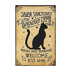 Yepzoer Metal Tin Sign, Salem Sanctuary for Wayward Cats Retro Style Ferals and Familiars Vintage Retro Style, Aluminum Sign Wall Art Decor Metal Sign Decoration Sign