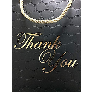 MODEENI 12 Black Thank You Bags with Handles 8x10 Gold Foil Medium Thank U Paper Gift Bags Luxury Event Shopping 8x5x10 Premium Quality Cute Matte Modern Embossed Birthday Merchandise Clothing Business Store Wedding Guests