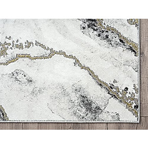 Abani Contemporary Grey & Metallic Gold Area Rug, Non-Shed Modern Rugs Marble Print 7'9" x 10'2" (8x10) Dining Room Rug
