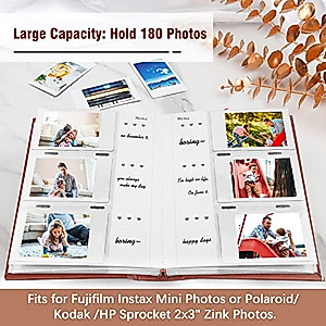 Photo Album for Fujifilm Instax Mini Camera, Polaroid Camera, Instax Photo Album with Memo Areas, 180 Pockets 2x3 Photo Album with Writing Space for Instax Mini 12 11 40 9 7+ Evo Liplay Camera, Brown