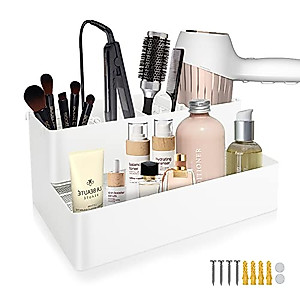 BUSOKIP Hair Tool Organizer/Hair Dryer Holder Wall Mount. Large Bathroom Sink Organizer Countertop Hot Tool Holder for Curling Iron, Blow Dryer, Straightener, Flat Iron. Pearl White