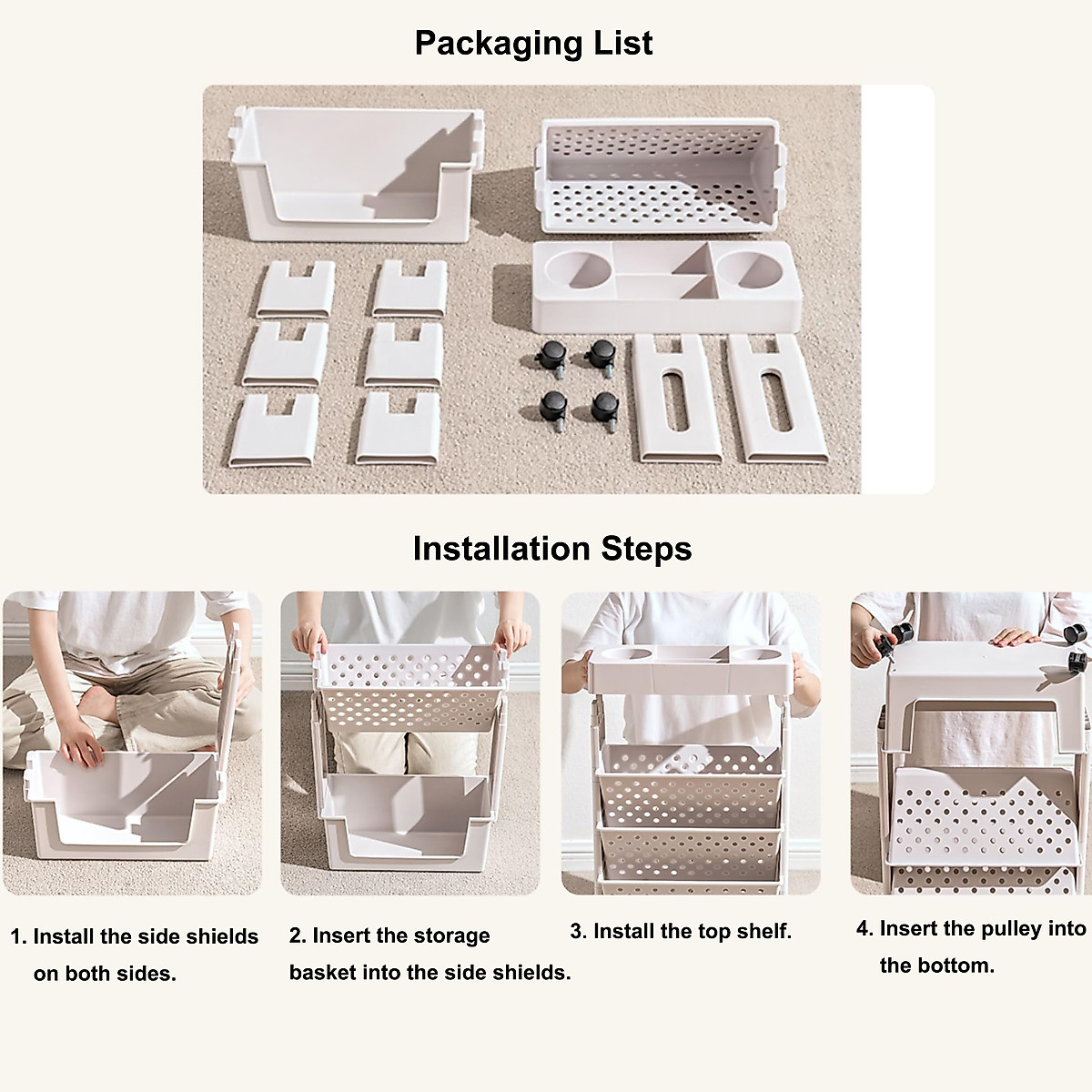 XIYAO 5 Tier Book Rack Storage Bookshelf,Plastic Removable Rolling Utility Cart Multi-Functional Movable Storage Book Shelves with Lockable Casters for Students Study Office Classroom,White