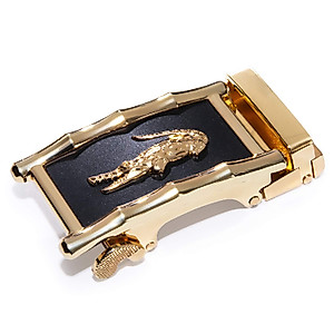 Barry.Wang Leather Ratchet Belt Men Brown Crocodile Belts Gold Designer Automatic Buckle Gift Box