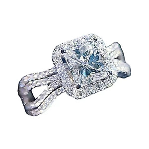 Exquisite Full Diamond Zircon Ladies Engagement Ring Romantic Proposal Diamond Ring Luxury Jewelry Fashion Simulation S925 Sterling Silver 5 Carat Square Cut 5A Zircon Wedding Ring CZC385 (7)