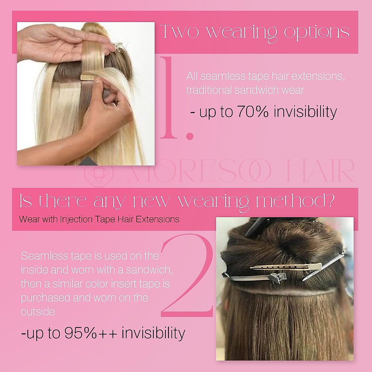 Moresoo Tape in Human Hair Extensions Blonde Highlighted Tape in Extensions Real Hair Invisible Hair Extensions Ash Blonde Mix with Bleach Blonde Hair Extensions Tape in 16 Inch #P18/613 20pcs 50g