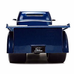 Jada Toys Just Trucks 1:24 1947 Ford COE Flatbed Die-cast Car Dark Blue/White with Tire Rack, Toys for Kids and Adults