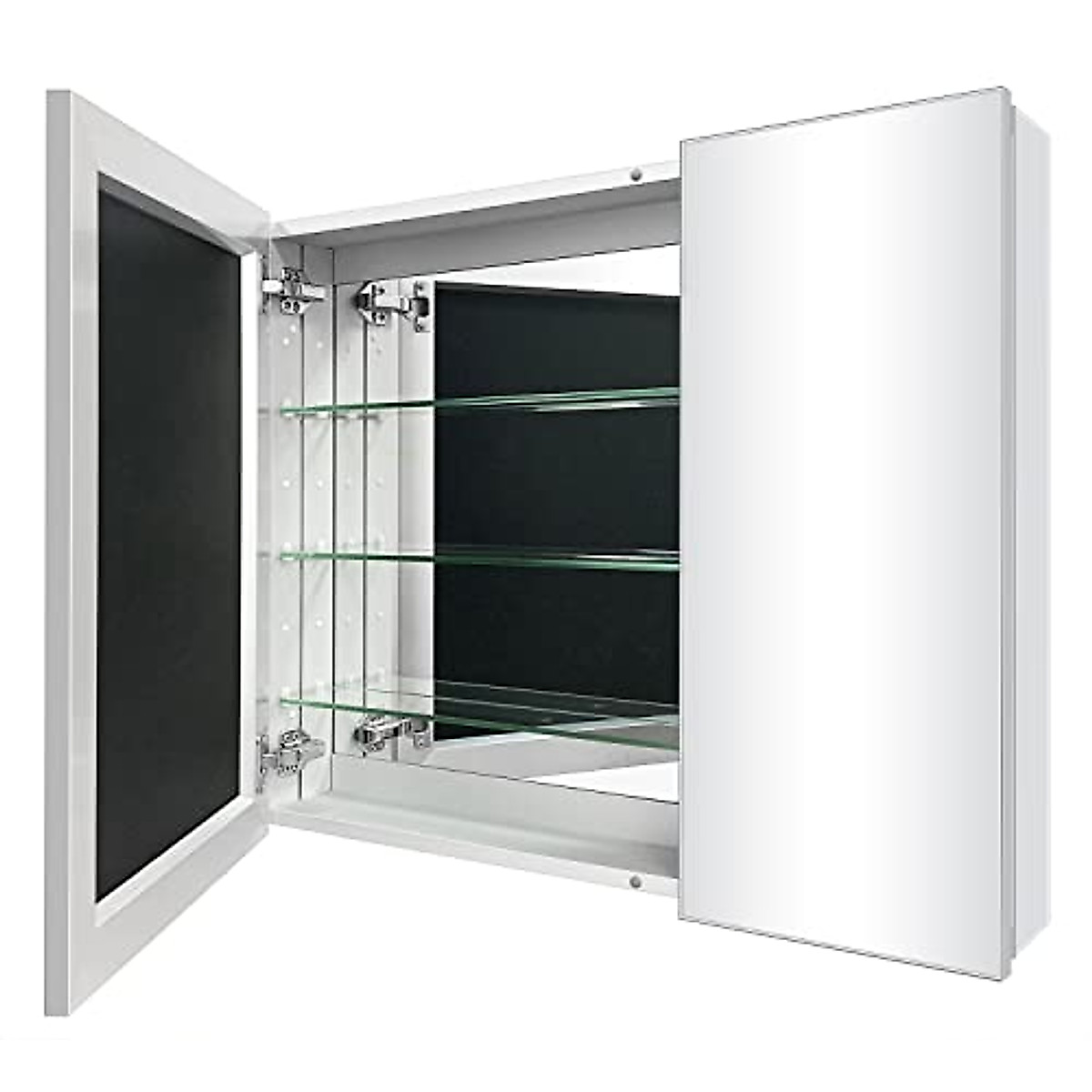 FOMAYKO Aluminum Bathroom Medicine Cabinet with Farmhouse Silver Metal Framed 30(H) x26(W) Inches Double Door Recess or Surface Mount Mirror Cabinet for Bathroom Toilet Kitchen