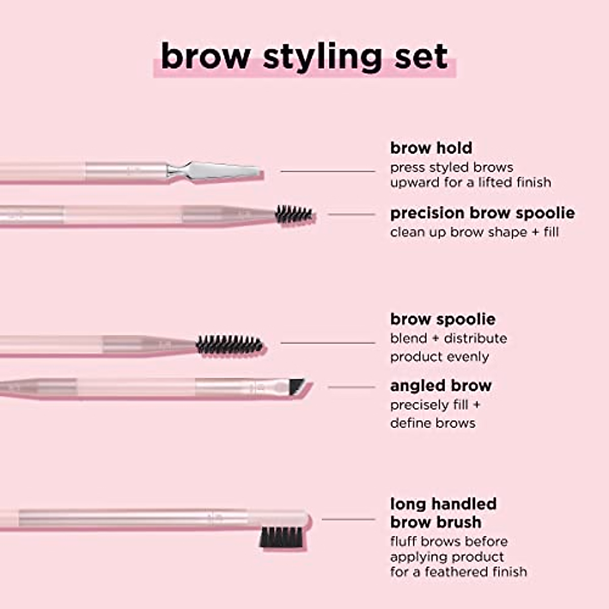 Real Techniques Brow Styling Set, For Lifting Brows, Fill & Style, Dual-ended Makeup Brushes, Full Kit for Eyebrows, Get Full, Laminated, or Natural Brows, Multiuse Tools, 3 Piece Set