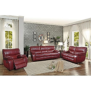 Pemberly Row 19.5" Traditional Faux Leather Double Reclining Sofa in Red