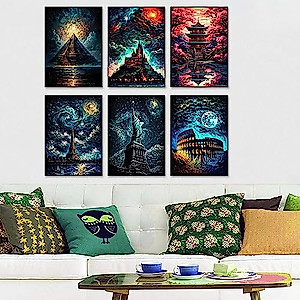 SNMUW 6 Pack Paint by Number for Adults Canvas, DIY World Famous Scenic Spots Paint by Numbers Kits, Acrylic Oil Painting by Numbers Kits for Gift Wall Decor (16x20 Inch/40x50cm)