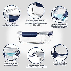 coccot Glass Food Storage Containers with Lids Airtight, [10 Pack] Glass Meal Prep Containers, Glass Storage Container Set with Bpa-free Lid for Food, Glass Lunch Bento Box