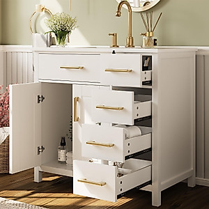 AMERLIFE 36" Bathroom Vanity with Sink Combo, Modern Undermount Small Single Bathroom Cabinet Set, Includes 37" Countertop & Integrated Sink, Soft Closing Doors, Bathroom Dresser White