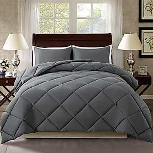 ELNIDO QUEEN® Grey Queen Comforter Set with 2 Pillow Shams - 3 Pieces Bed Comforter Set - Gray Down Alternative Comforter Set - Lightweight All Season Bedding Comforter Sets Queen Size(88x92 inch)