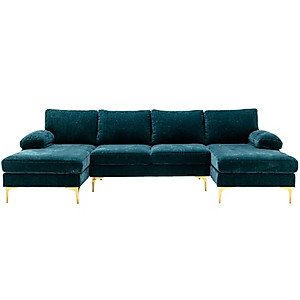 Olela U Shape Sectional Sofa,Modern Large Chenille Fabric Modular Couch,Extra Wide Sofa with Chaise Lounge and Golden Legs for Living Room (Teal)
